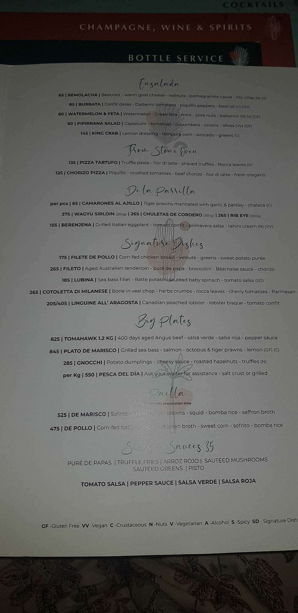 Menu at HOLA ROOFTOP restaurant, Dubai