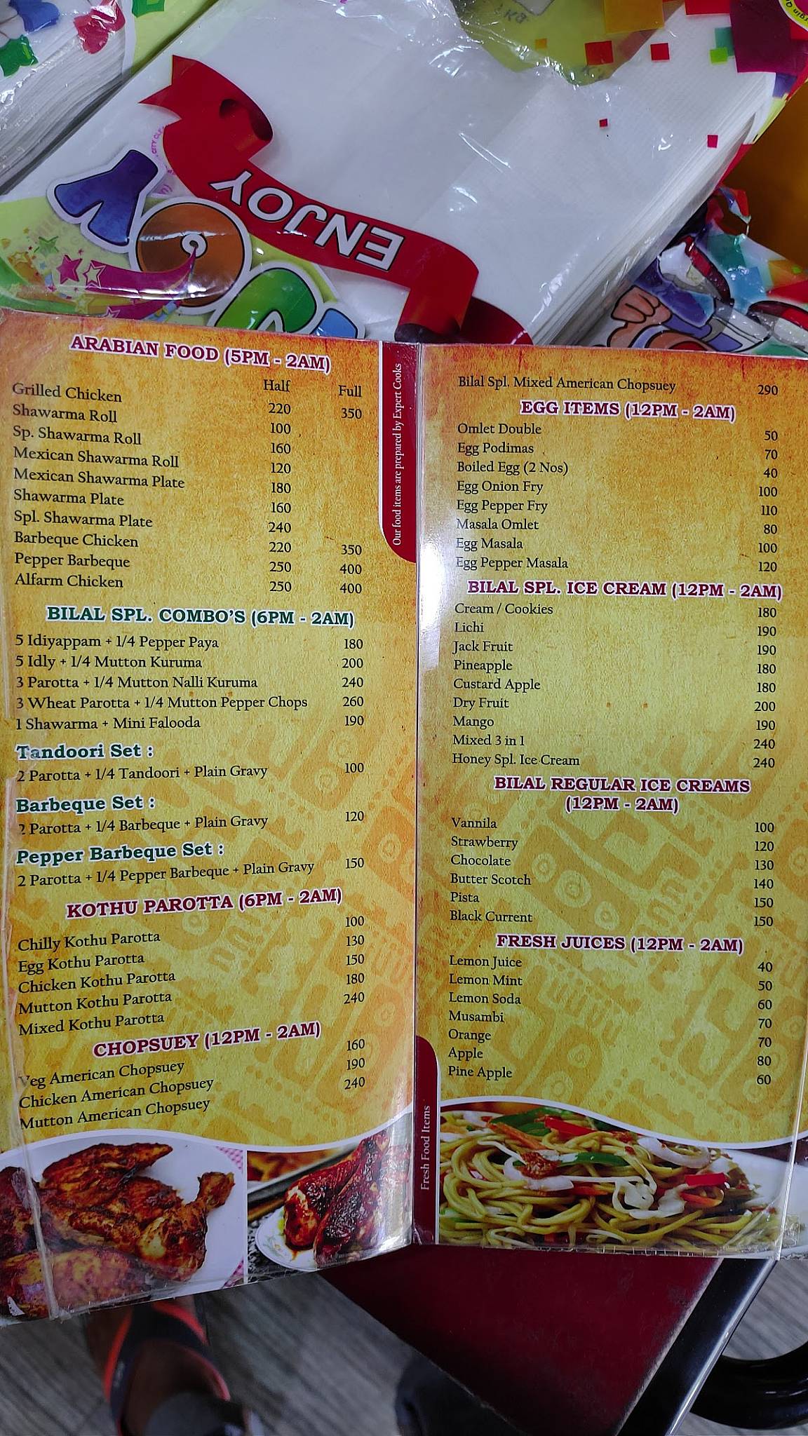 Menu at HOTEL BILAL, Chennai, 47/97