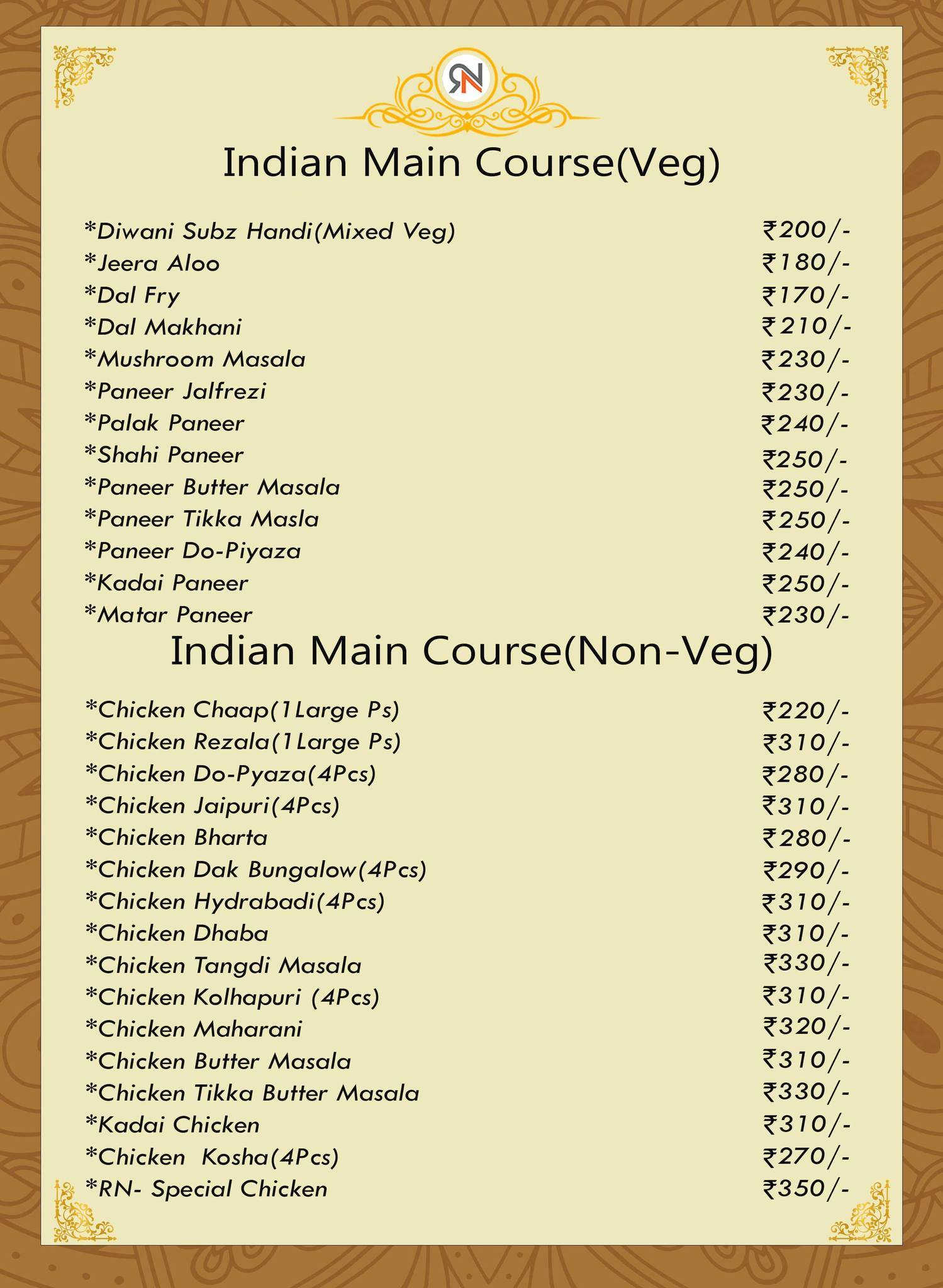 Menu at HOTEL RAJNANDINI, Habra