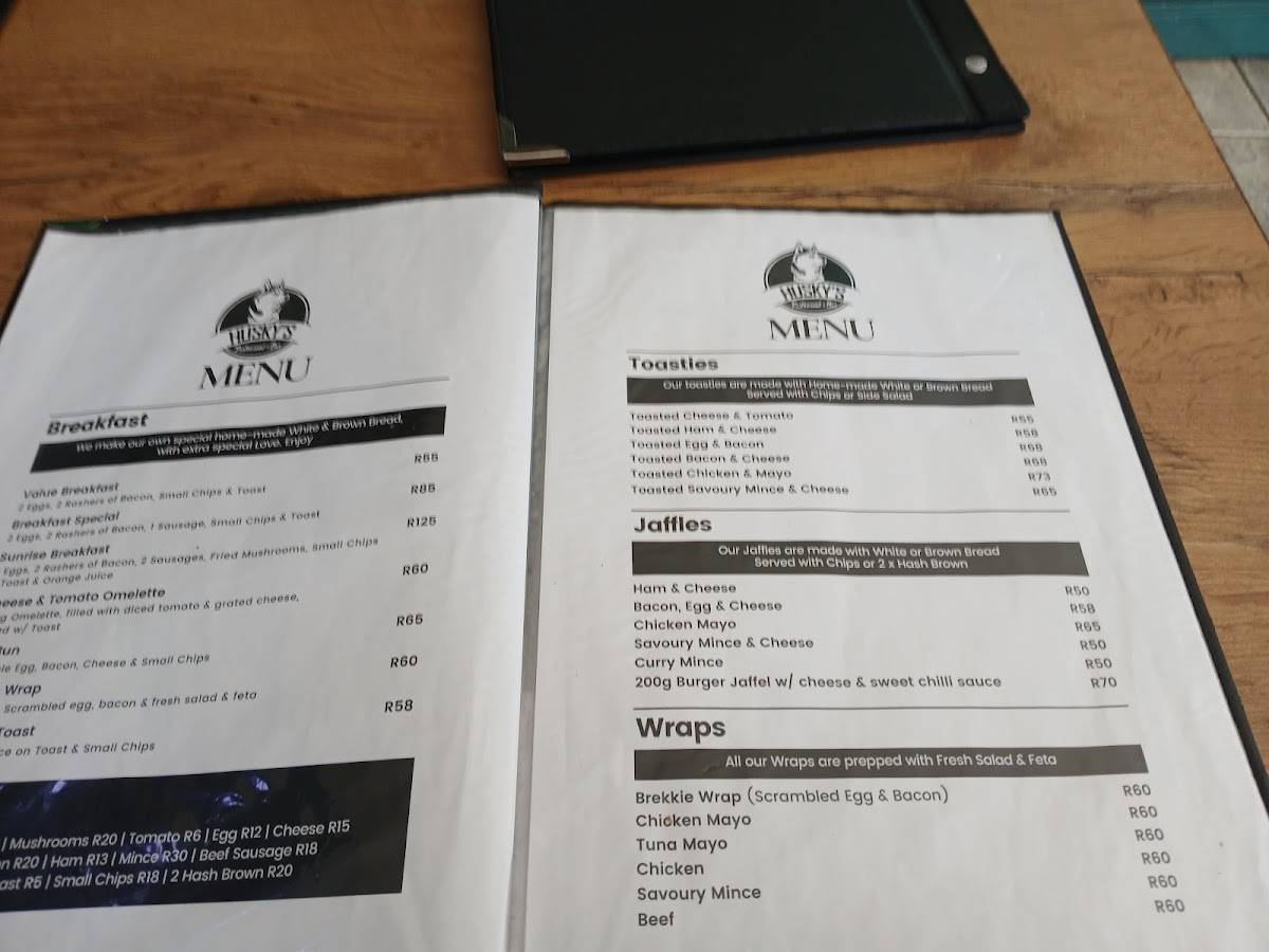 Menu at HUSKY'S Restaurant & Bar, Langebaan