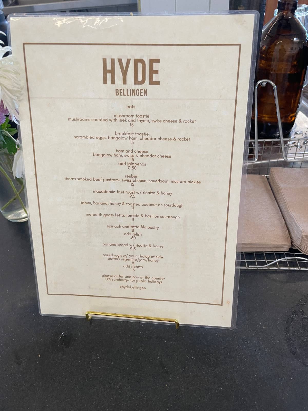 Menu at Hyde Bellingen restaurant, Bellingen, 62 Hyde St