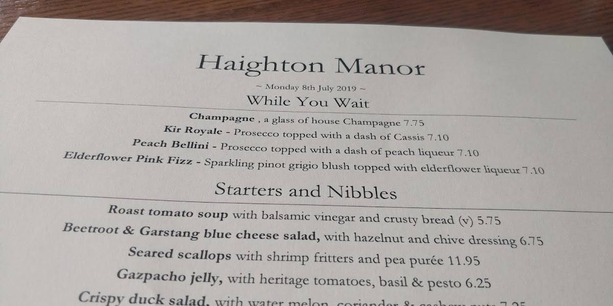 Menu at Haighton Manor pub & bar, Preston