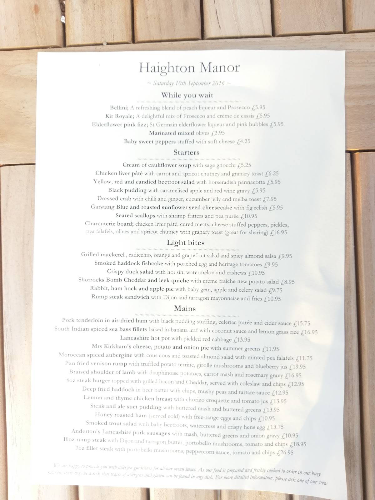 Menu at Haighton Manor pub & bar, Preston