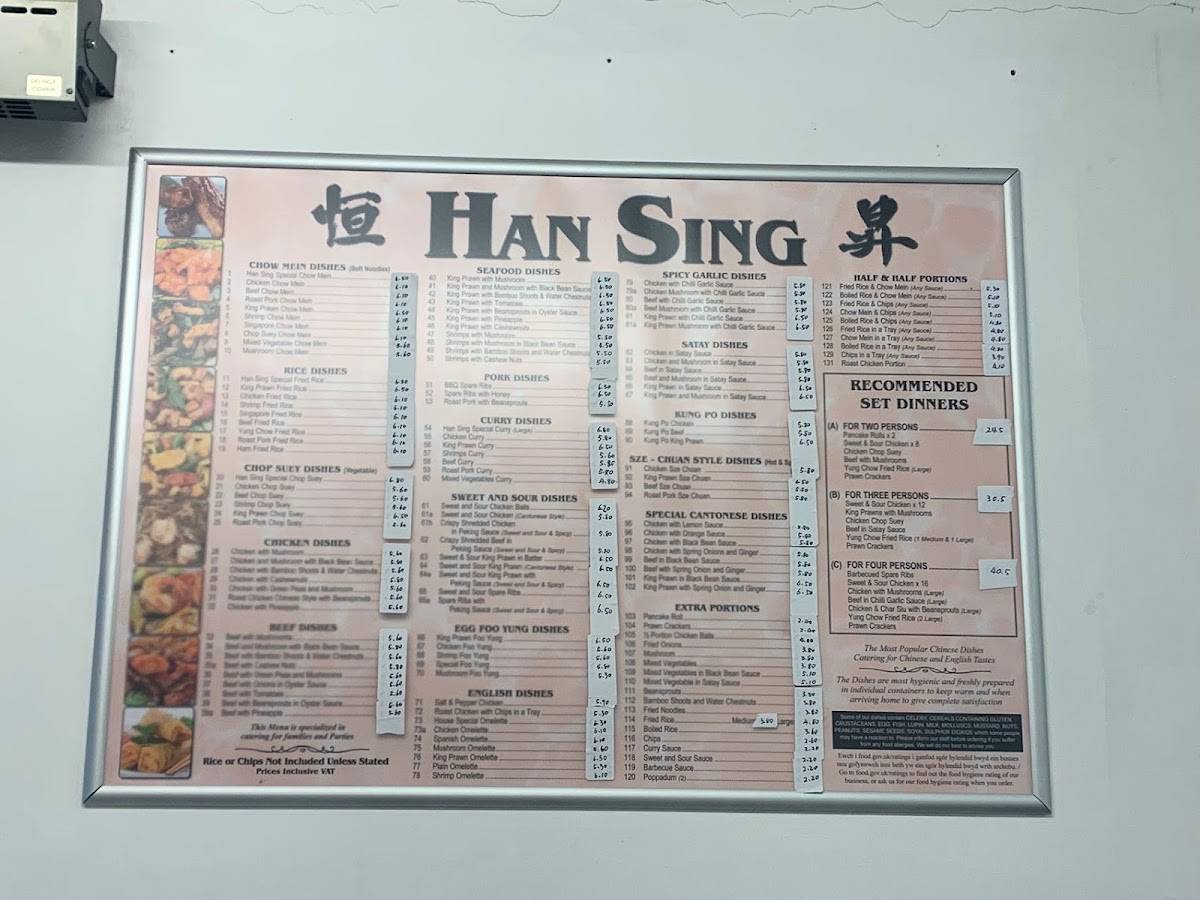 Menu at Han Sing fast food, Merthyr Tydfil, Unit 3