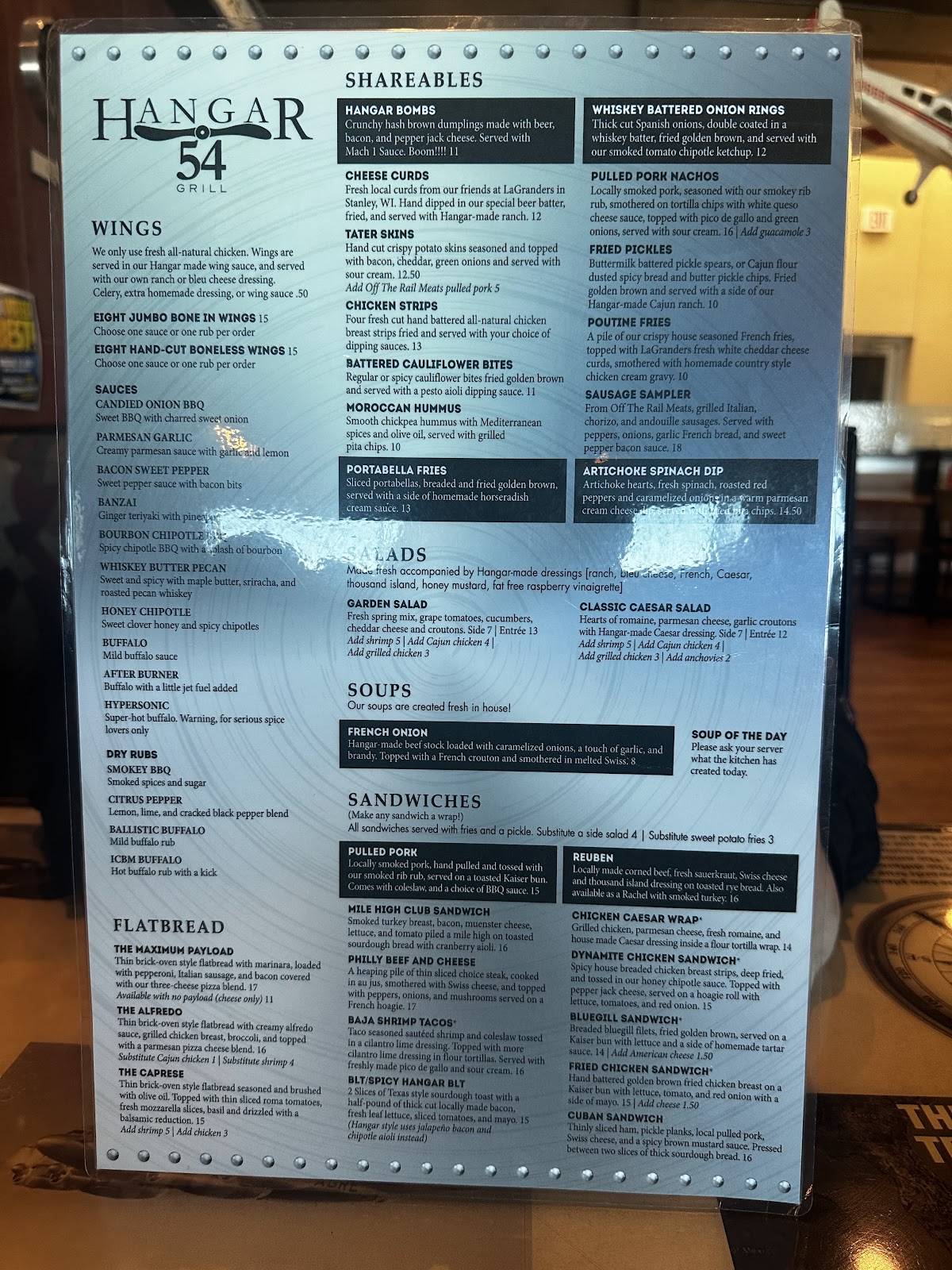 Menu at Hangar 54 Grill pub & bar, Eau Claire