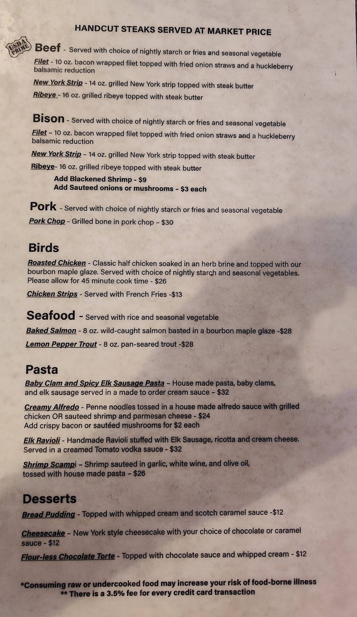 Menu at Hanks Chop Shop pub & bar, West Yellowstone