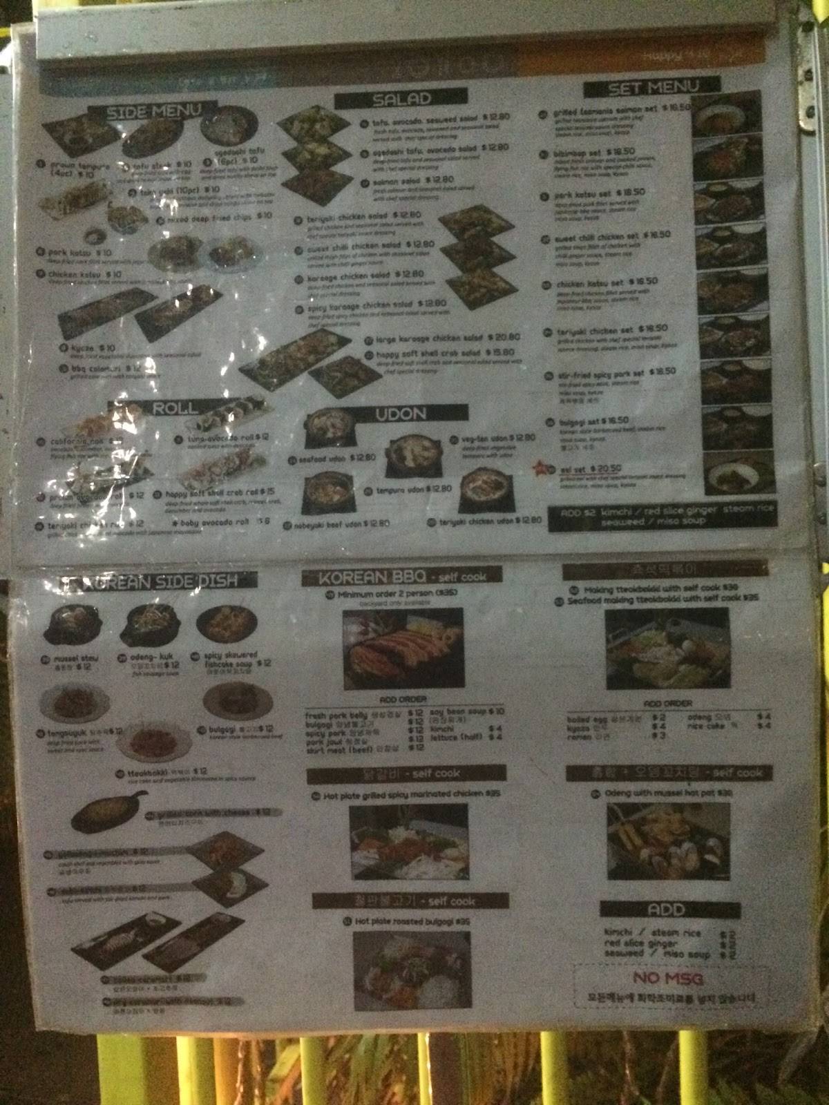 Menu at Happy 4 10 restaurant, Cairns