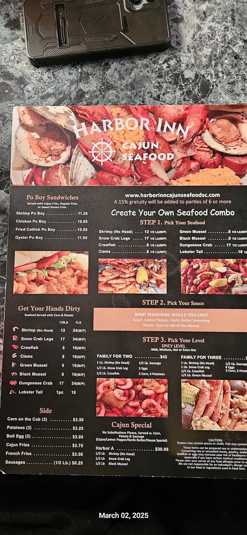 Menu at Harbor Inn Cajun Seafood pub & bar, Greenville
