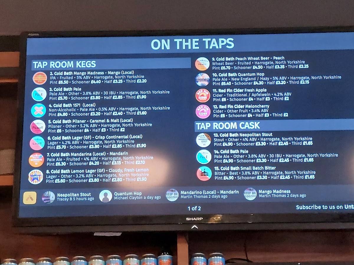Menu at Cold Bath Brewing Co pub & bar, Harrogate