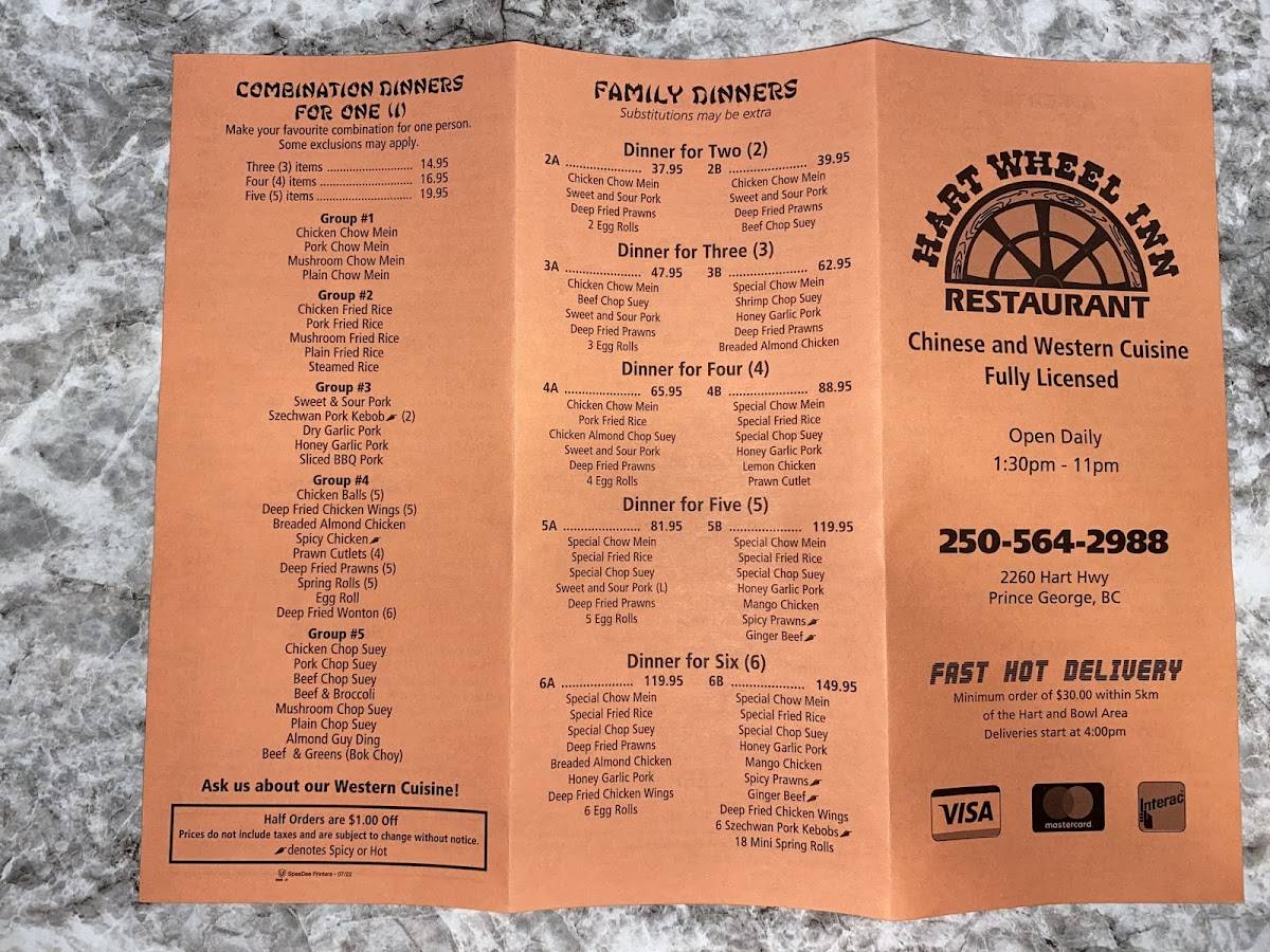 Menu at Hart Wheel Restaurant, Prince George
