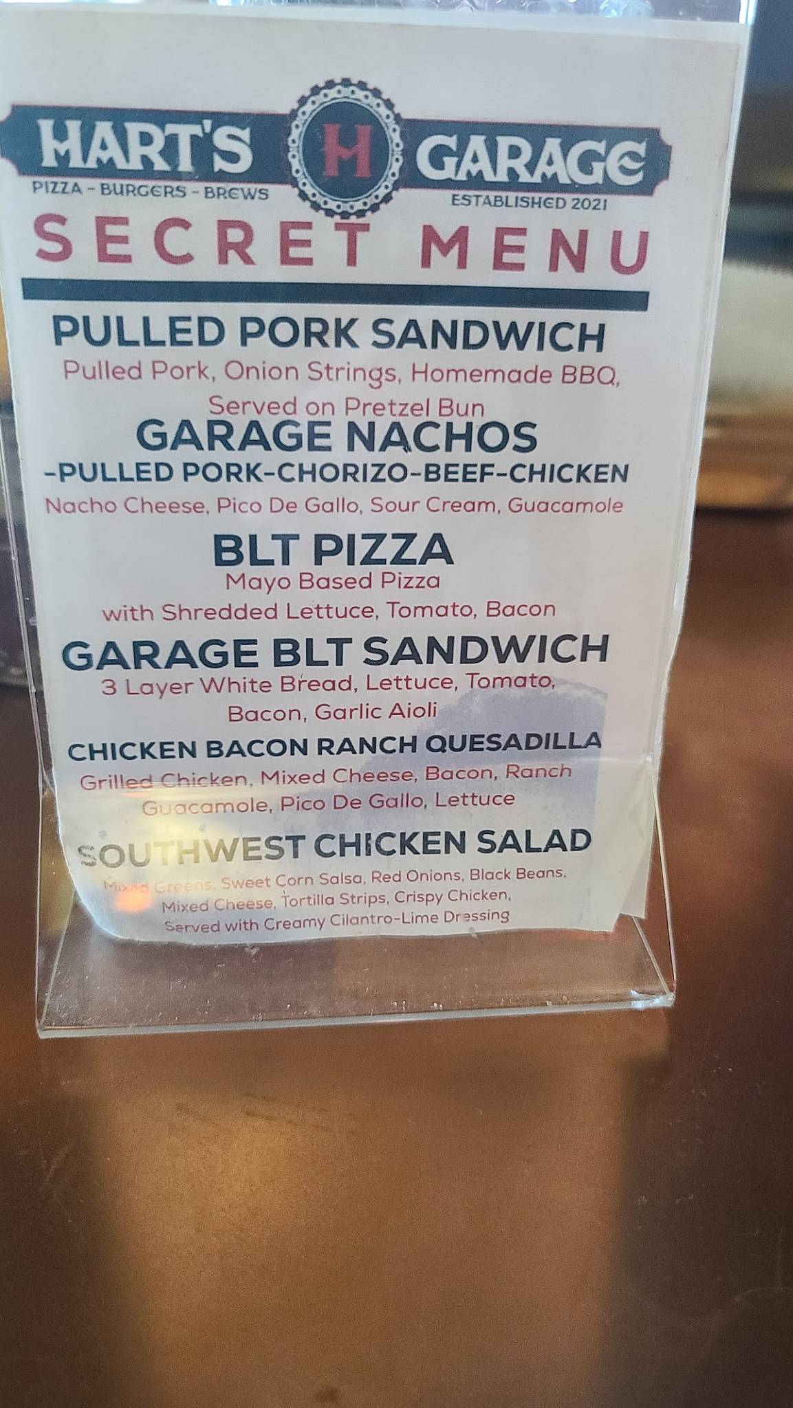 Menu at Hart's Garage restaurant, Hampshire