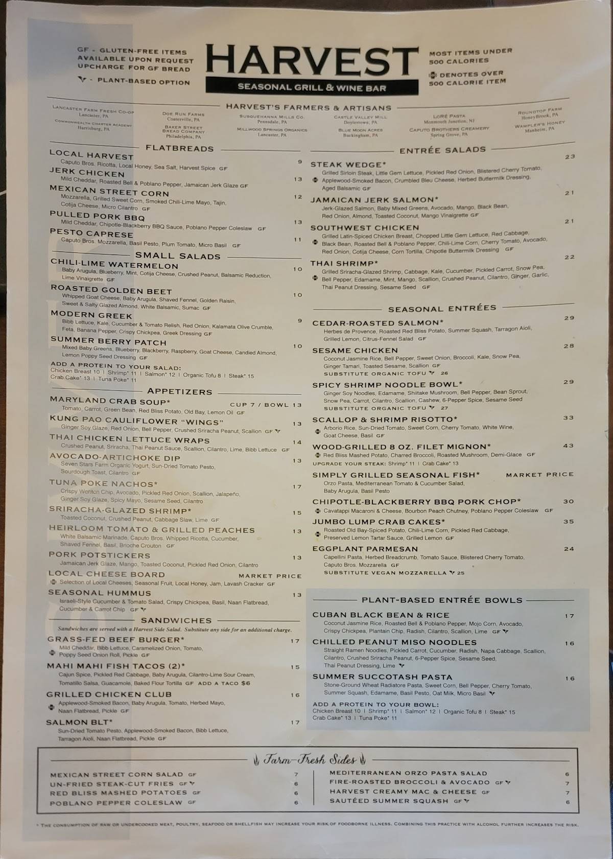 Menu at Harvest Seasonal Grill – Collegeville pub & bar, Collegeville