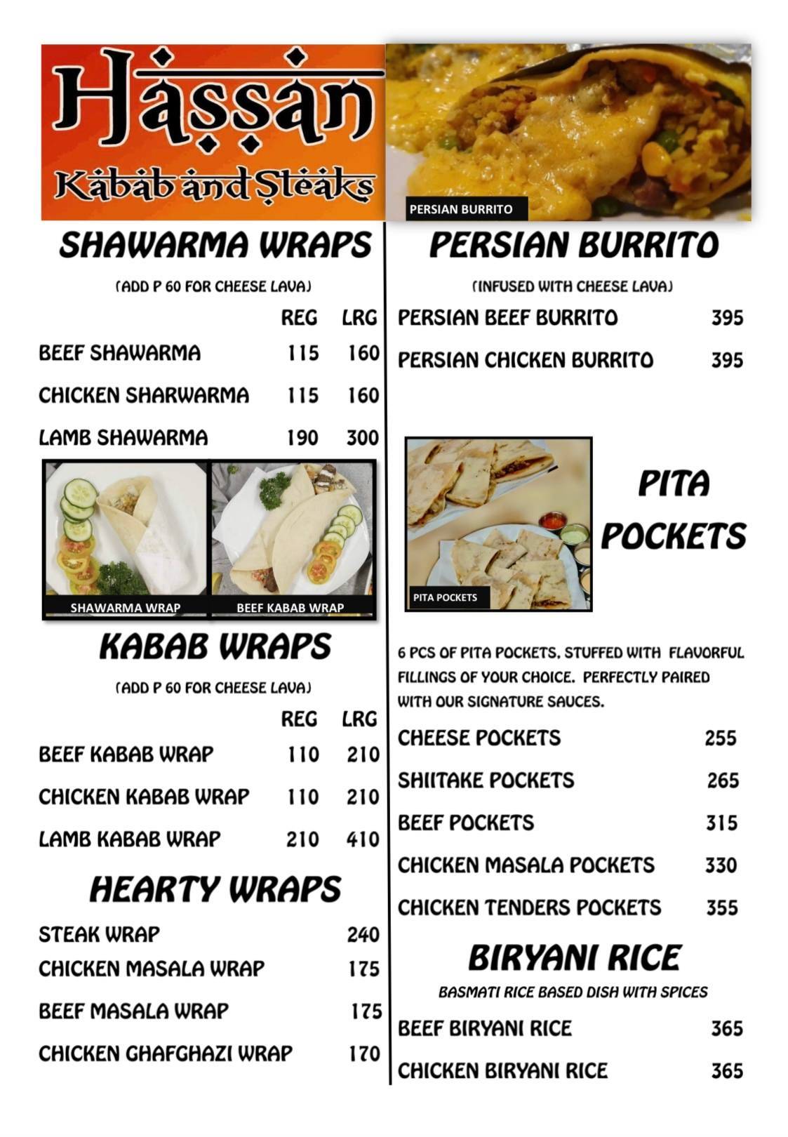 Меню ресторана Hassan Kabab and Steaks, Кесон-Сити, 9 Visayas Ave