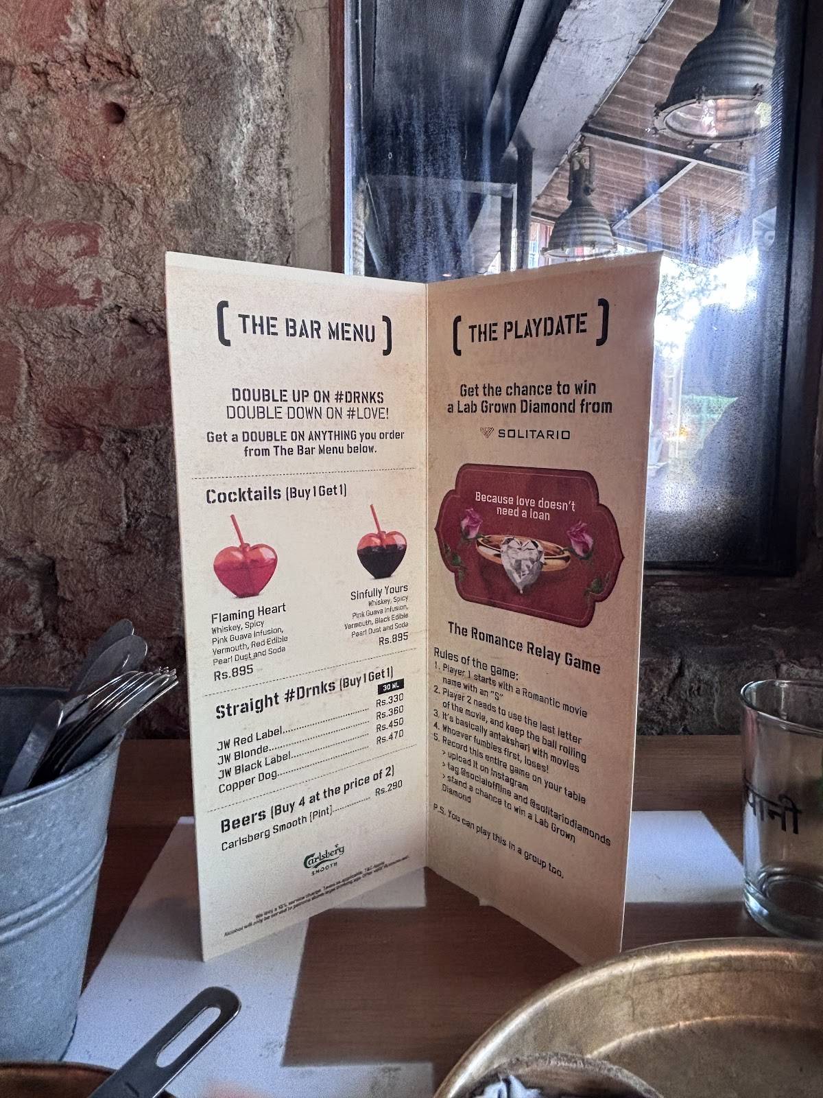 Menu at Hauz Khas Social, New Delhi