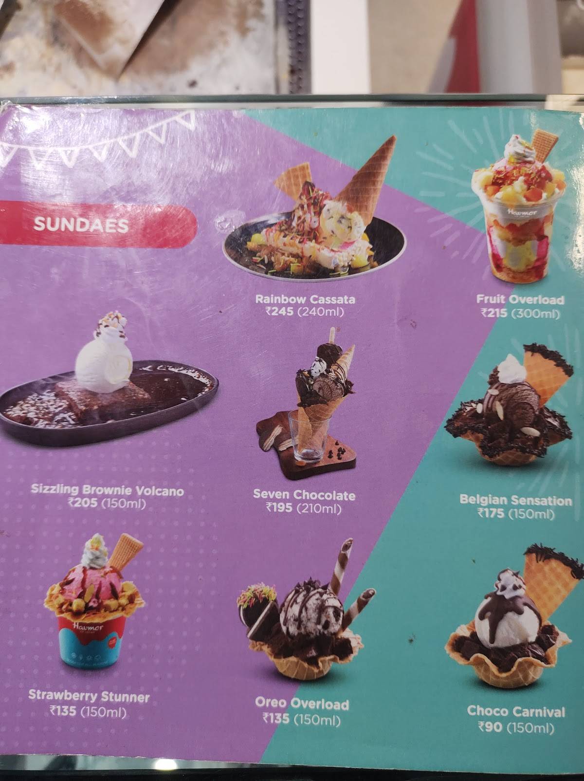 Menu at Havmor Havfunn Ice-cream Parlour, Hyderabad