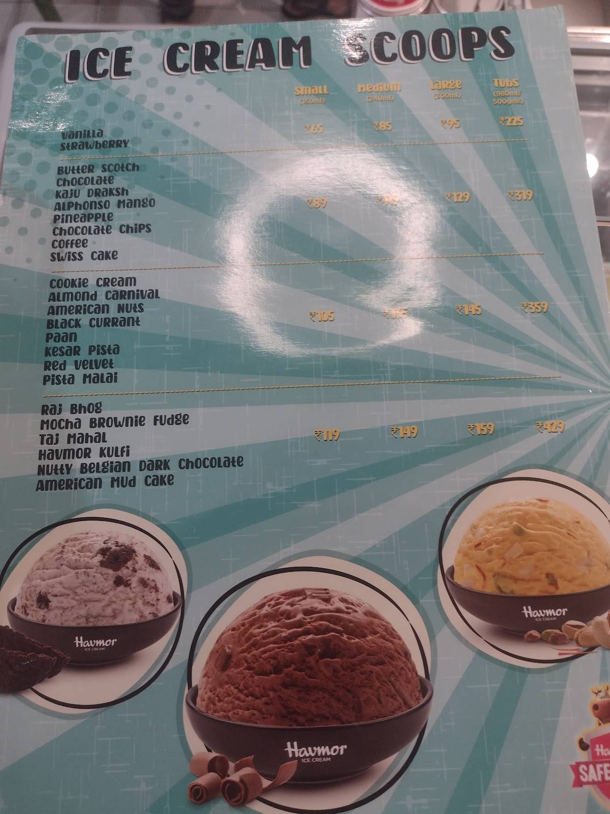 Menu at Havmor Havfunn Ice-cream Parlour, Hyderabad