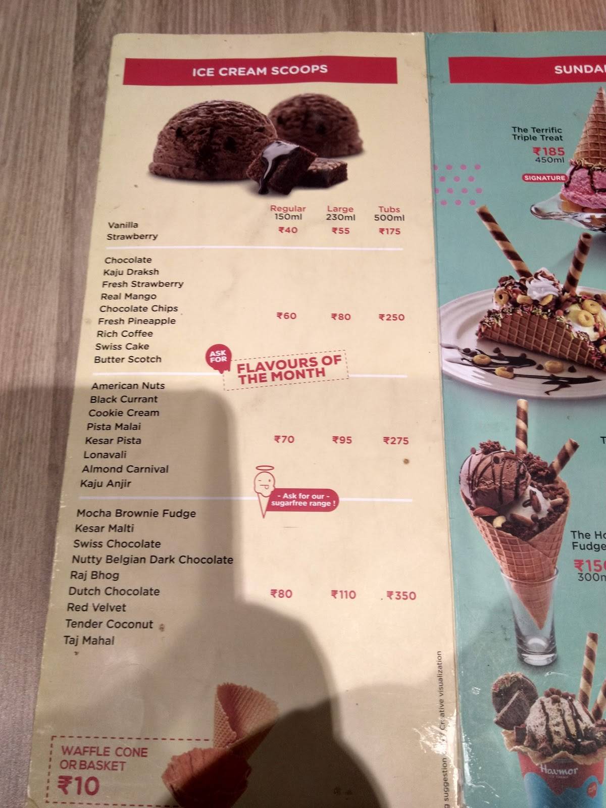 Menu at Havmor Havfunn Ice-cream Parlour, Hyderabad