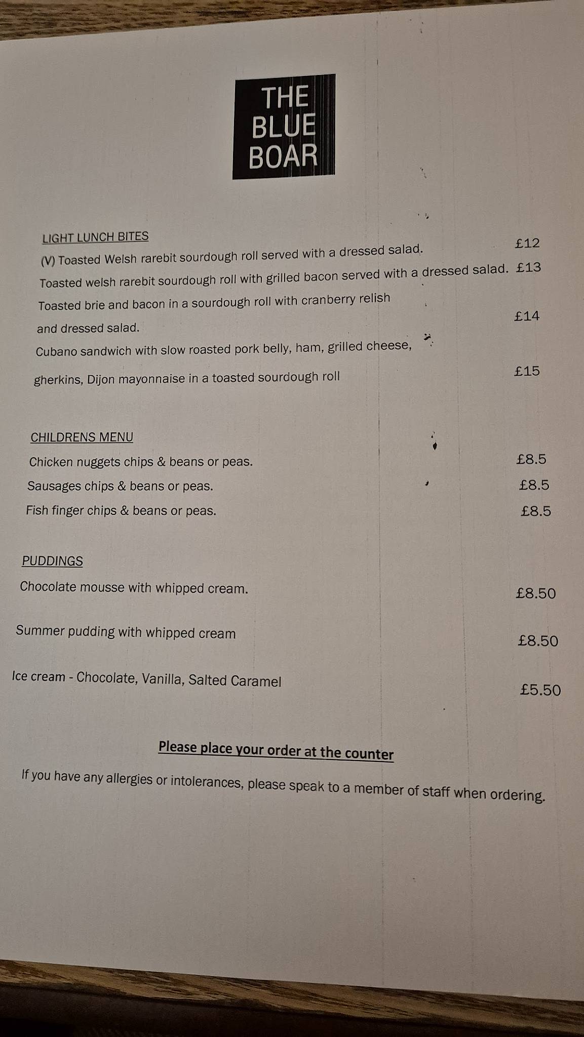 Menu at The Blue Boar pub & bar, Hay-on-Wye, Castle St