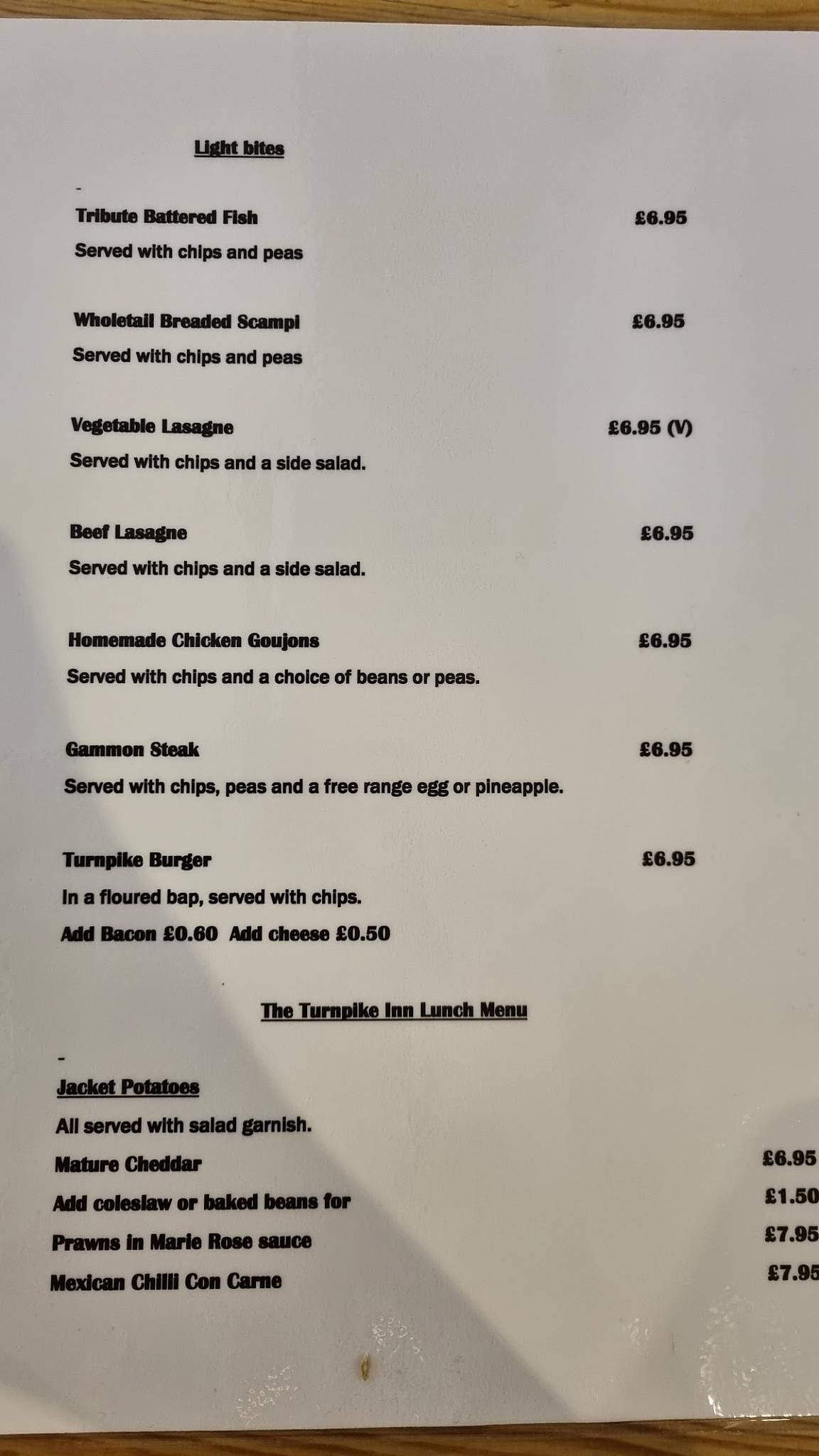 Menu at Turnpike Inn pub & bar, Hayle