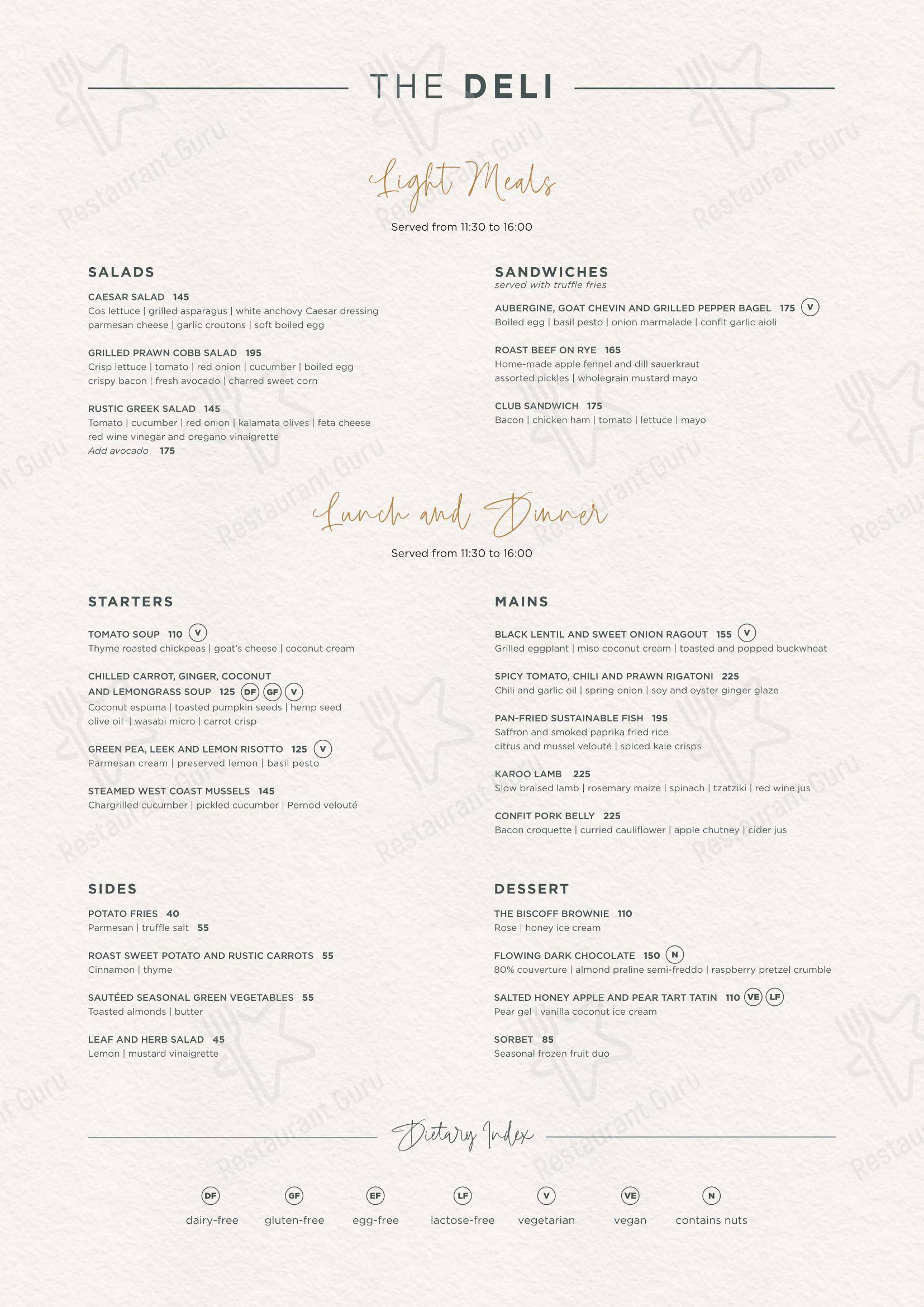 Menu at Hazendal Wine Estate cafe, Stellenbosch