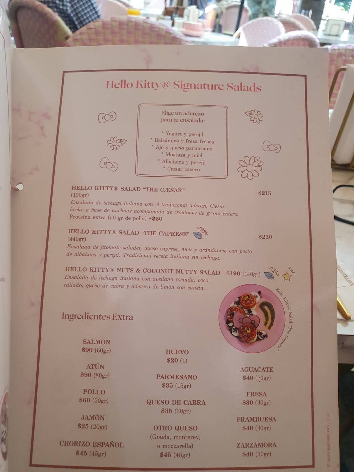 Menu at Hello Kitty Café Château, Mexico City