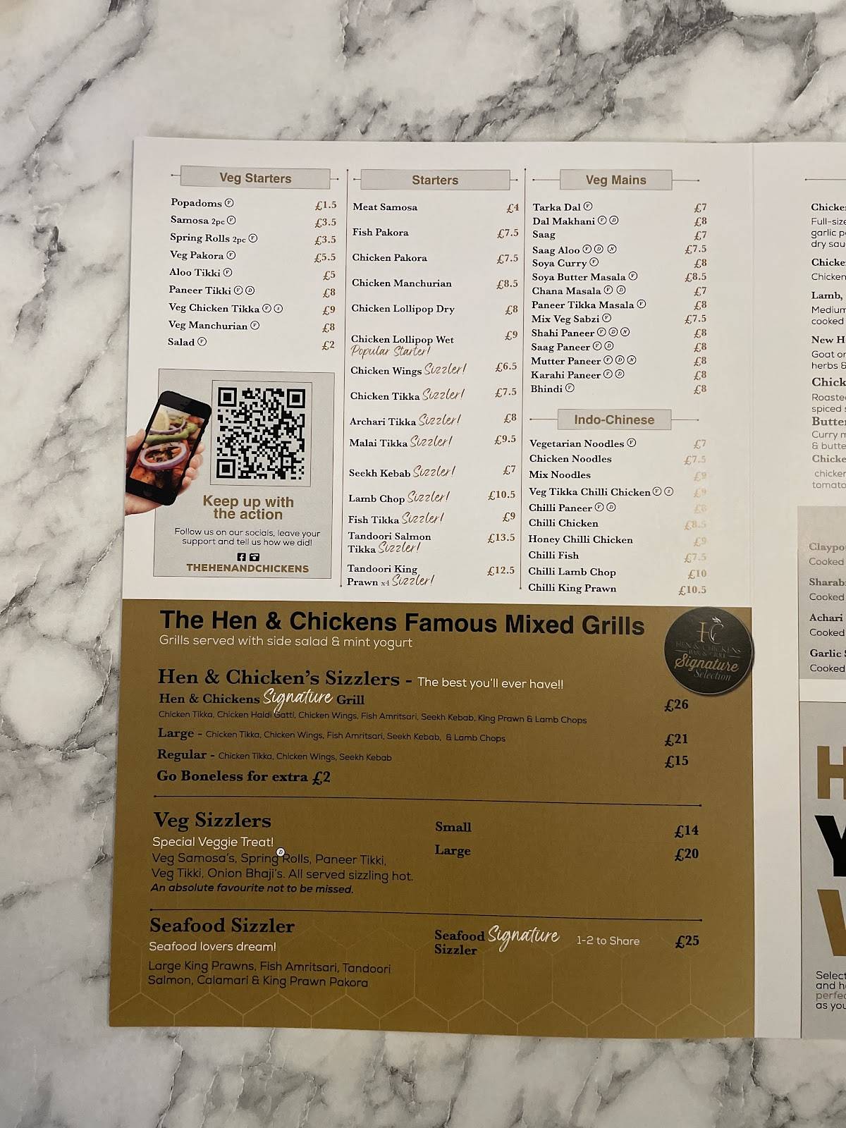 Menu at Hen & Chickens Bar & Grill (West Bromwich), West Bromwich