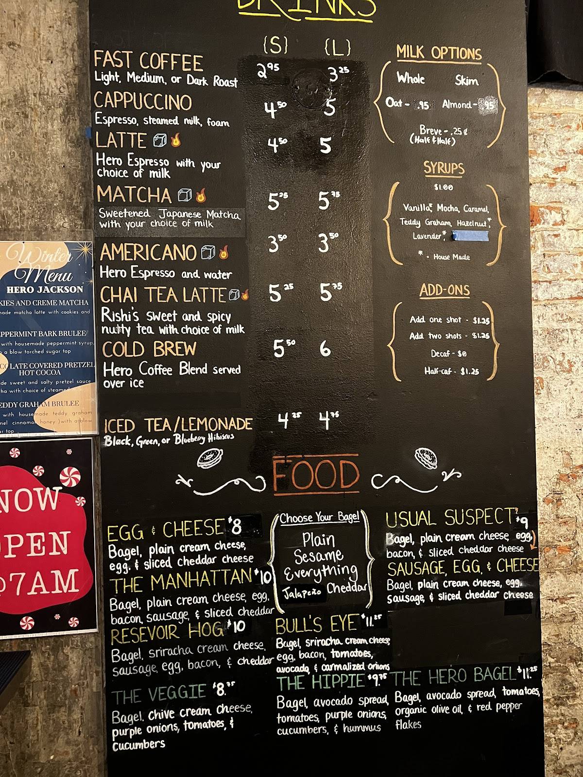 Menu at Hero Coffee and Bagel Bar, Chicago, 22 E Jackson Blvd