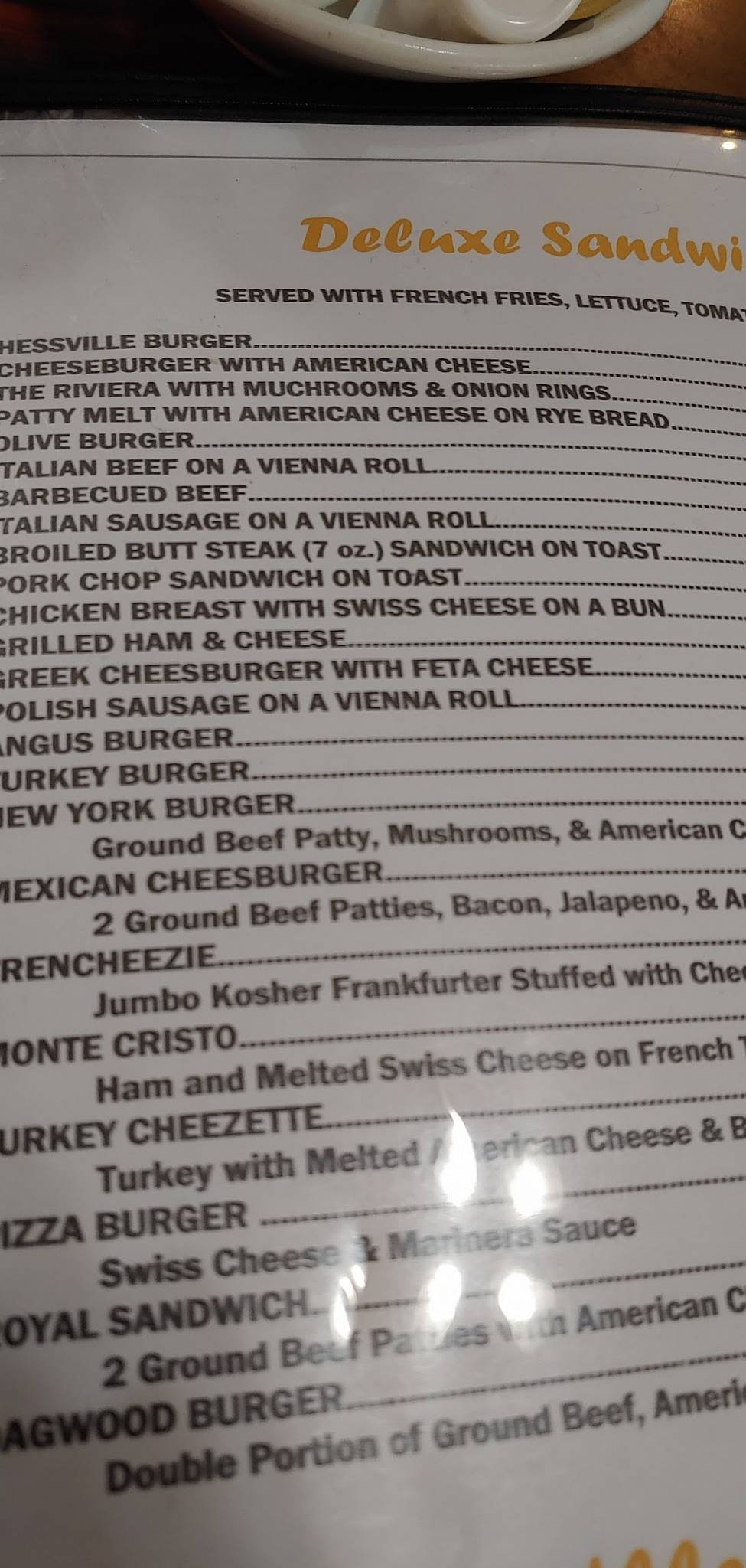 Menu at Hessville Restaurant, Hammond