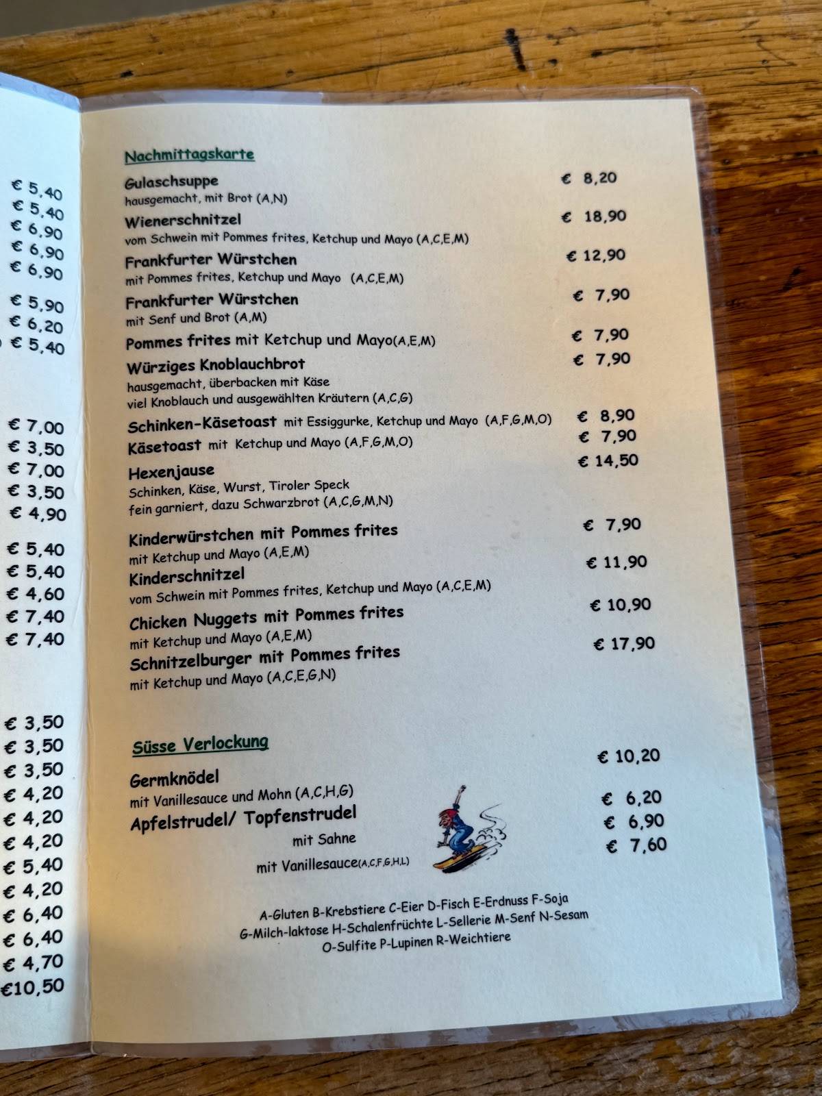 Menu at Hexenalm Fiss restaurant, Fiss