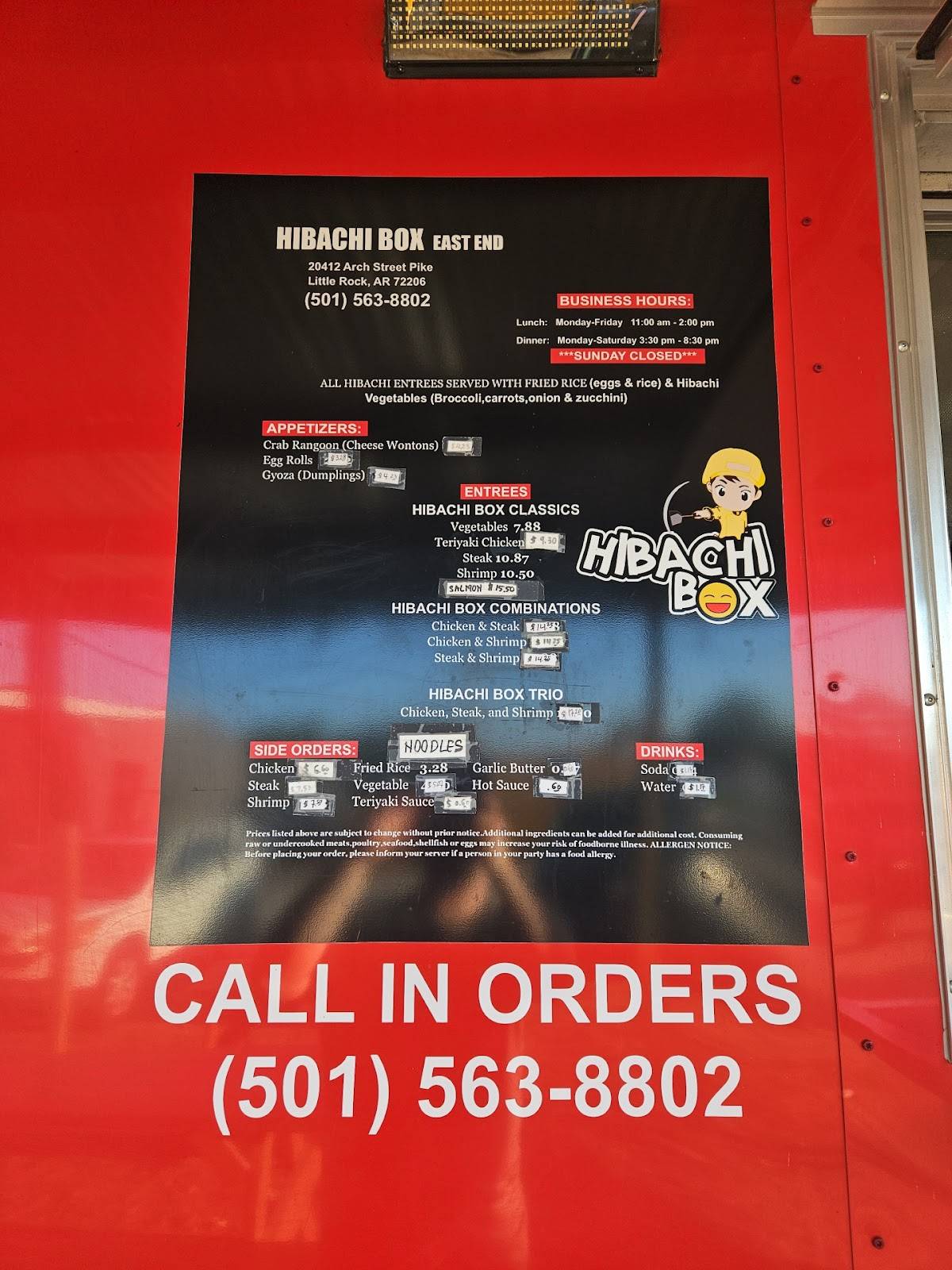 Menu at Hibachi Box restaurant, East End