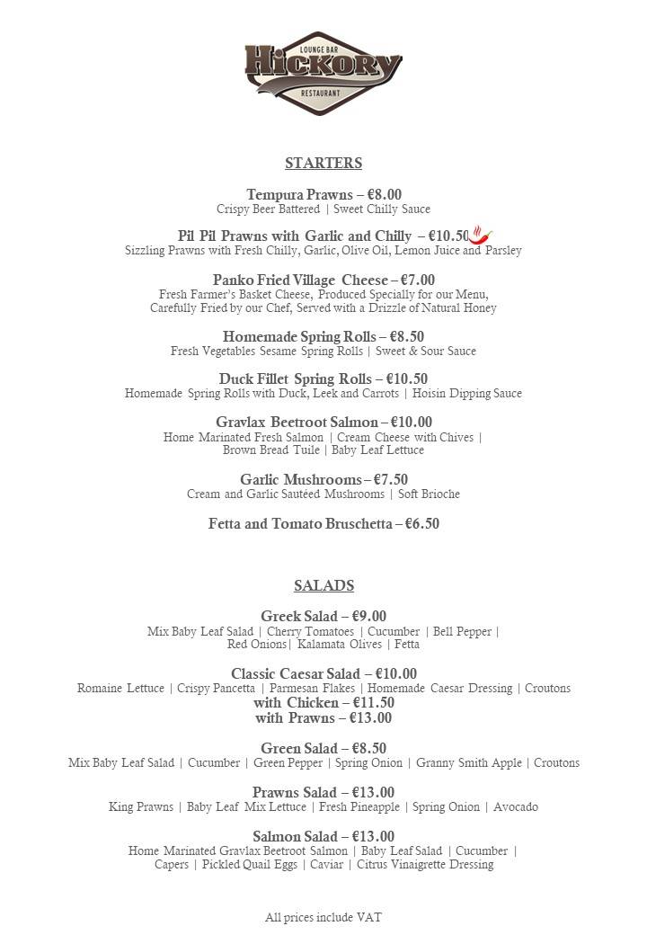 Menu at Hickory Restaurant, Paphos