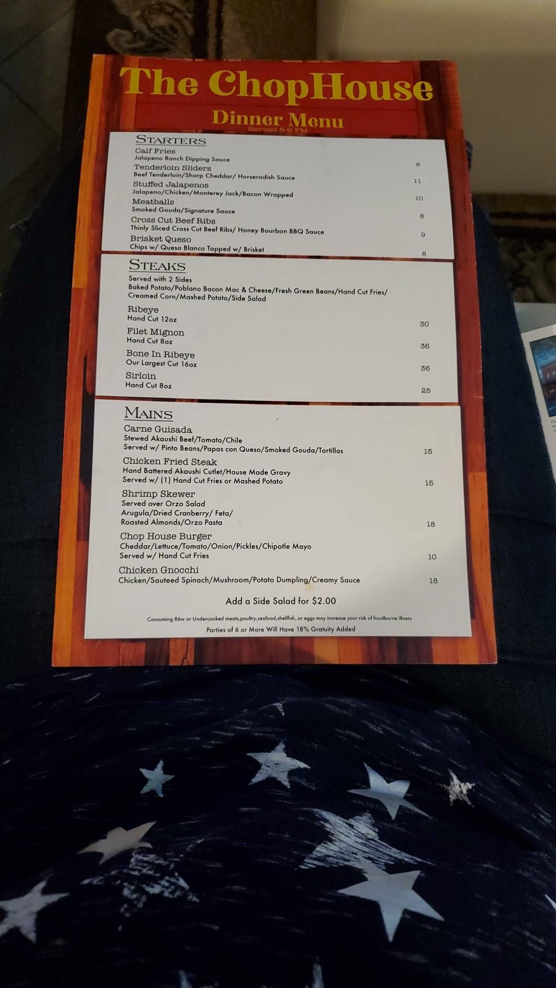 Menu at The Chop House pub & bar, Hico