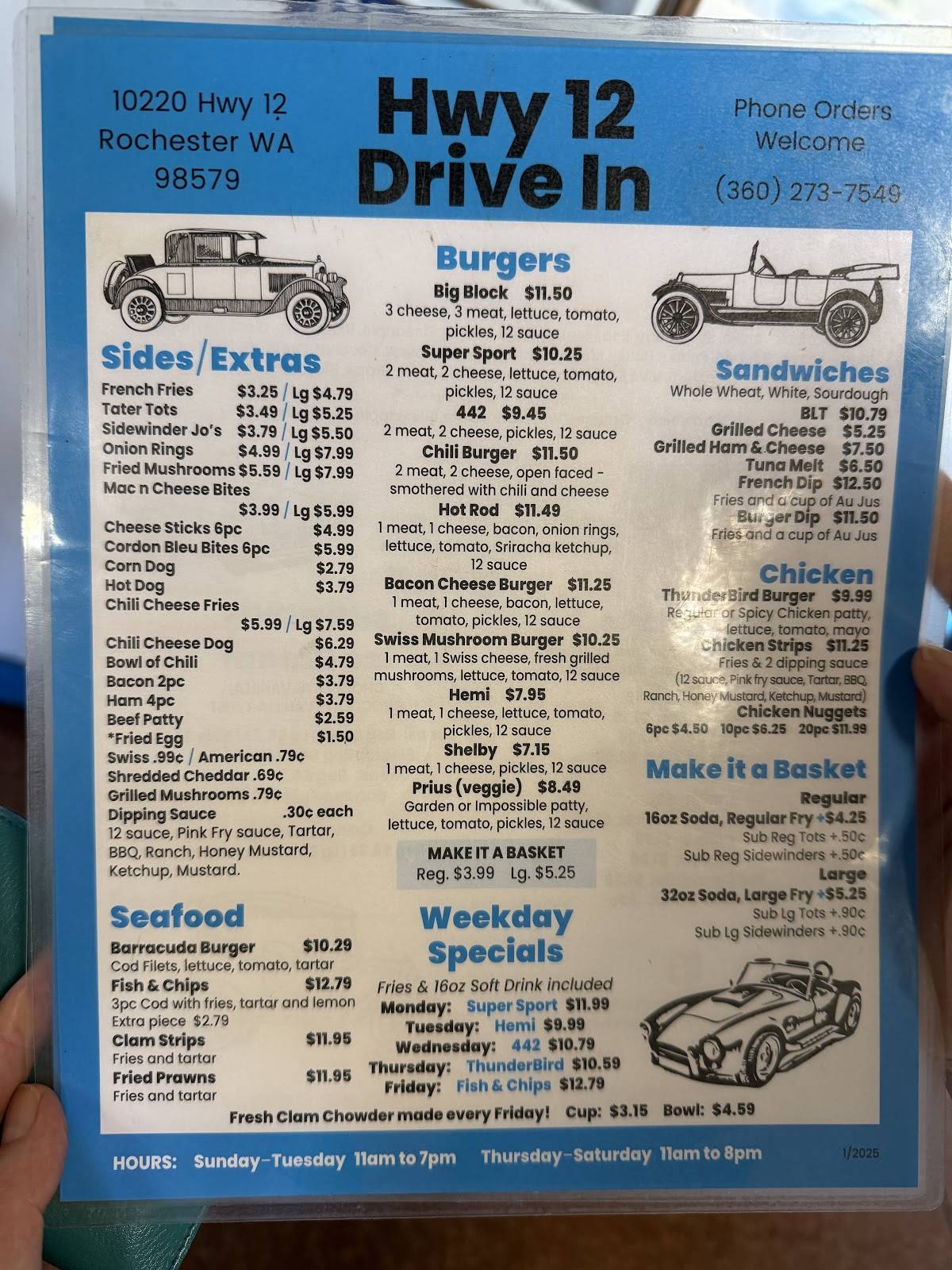 Menu at Highway 12 Drive-Inn restaurant, Rochester