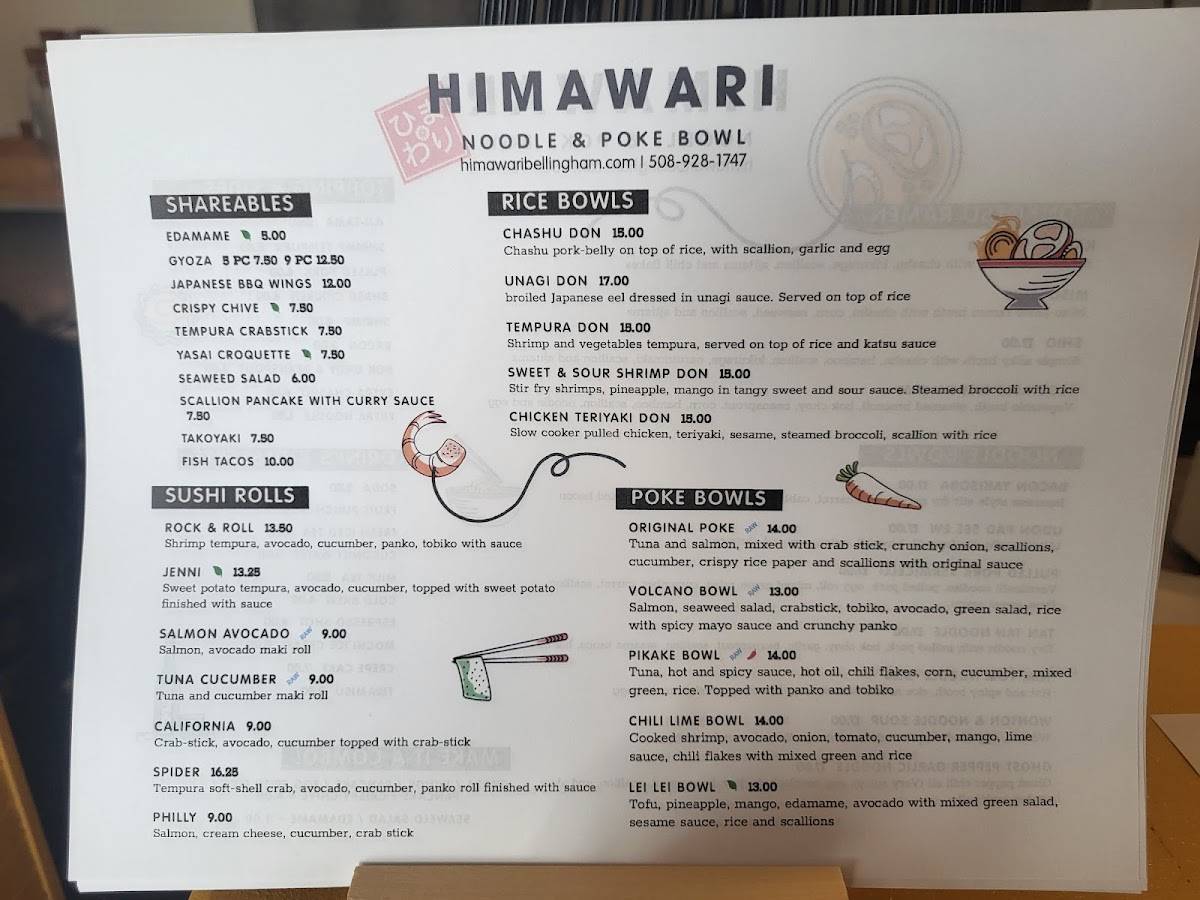 Menu at Himawari Noodle & Poke Bowl restaurant, Bellingham