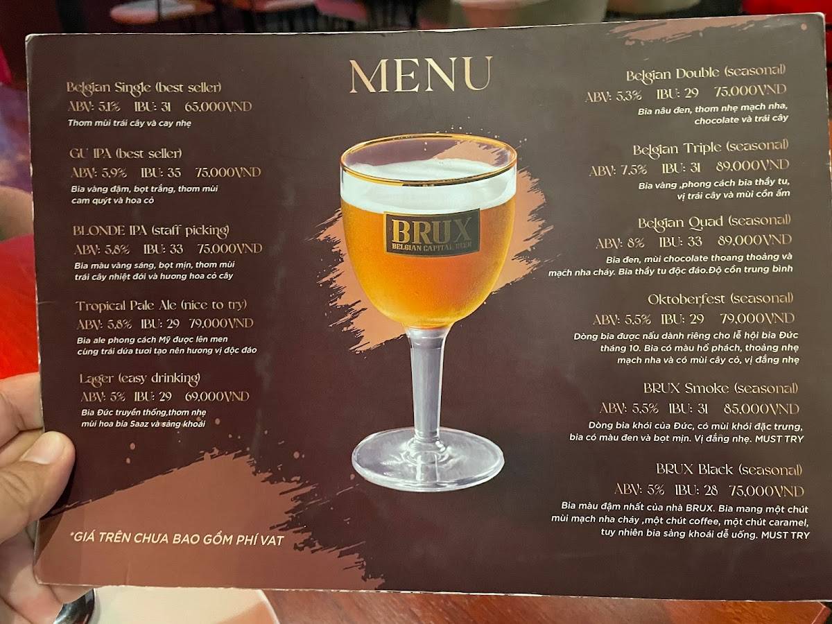 Menu at BRUX - Belgian Capital Beer restaurant, Ho Chi Minh City