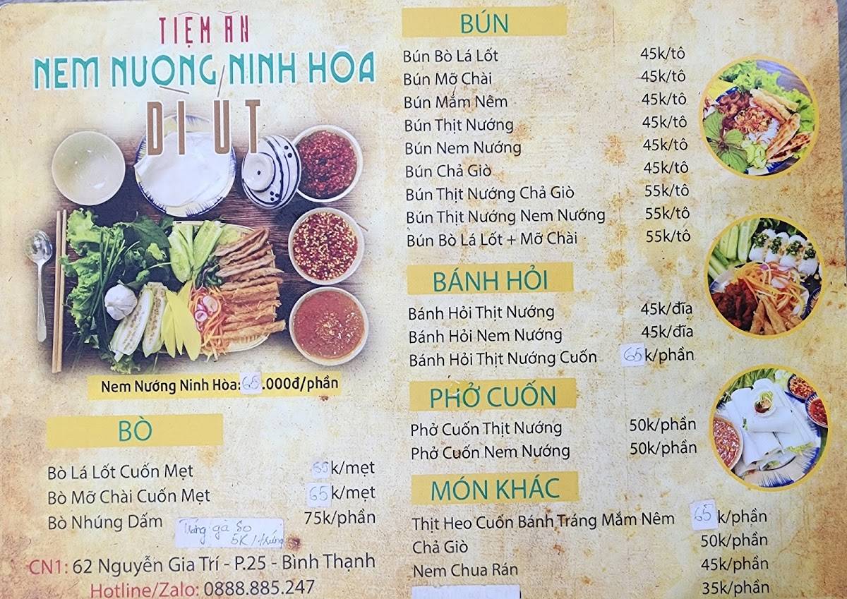 Menu at Nem Nướng Ninh Hoà Dì Út restaurant, Ho Chi Minh City, 62 ...