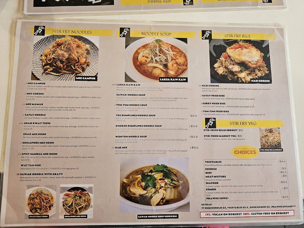 Menu at Sawak Cafe, Hobart