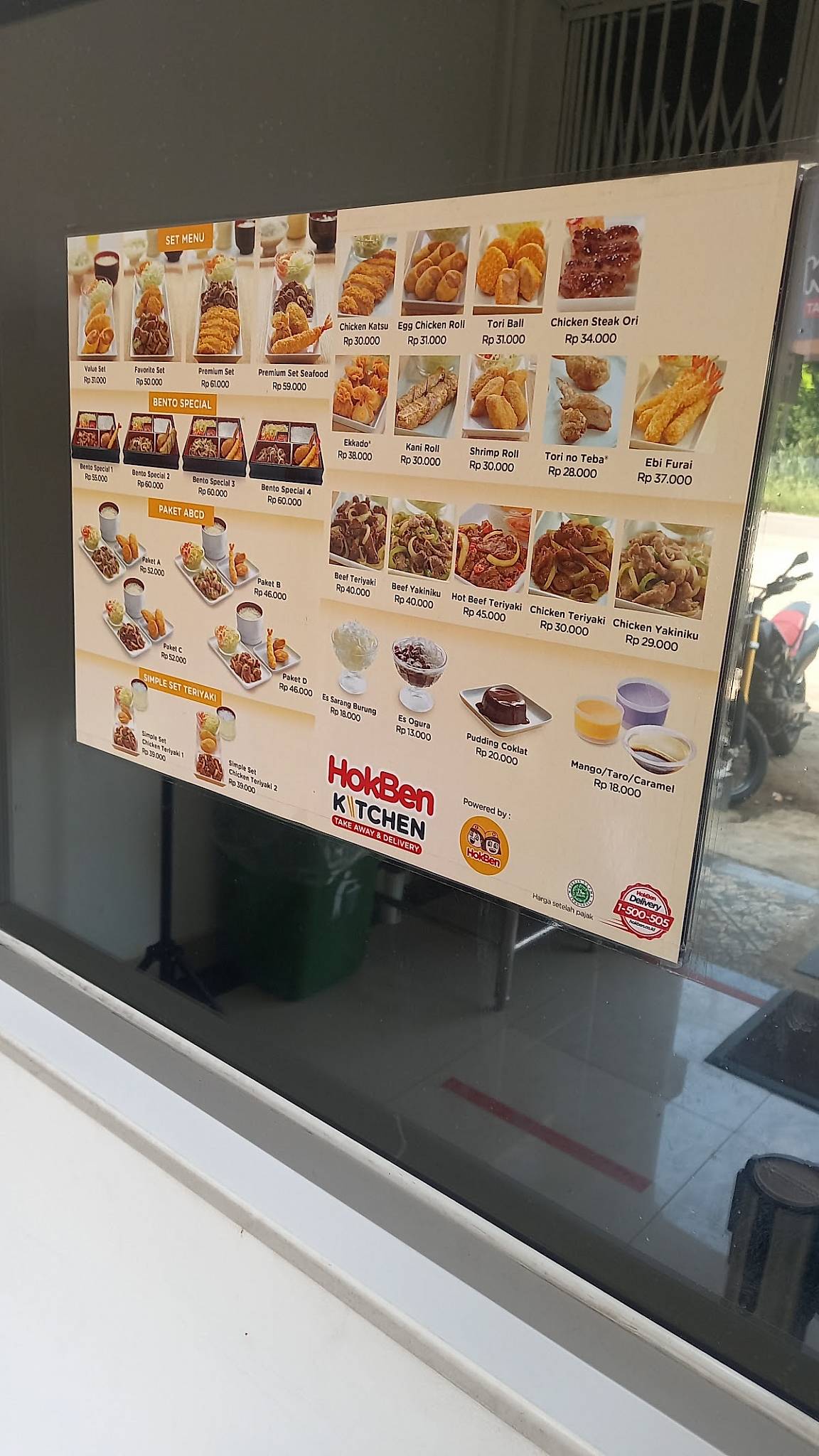 Menu at HokBen kitchen Gunung Putri Bogor restaurant, Indonesia