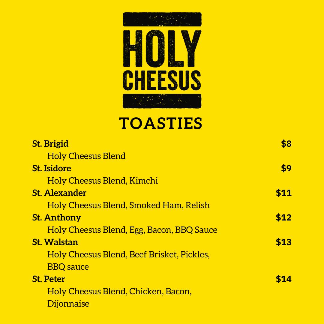 Menu at Holy Cheesus cafe, Ringwood