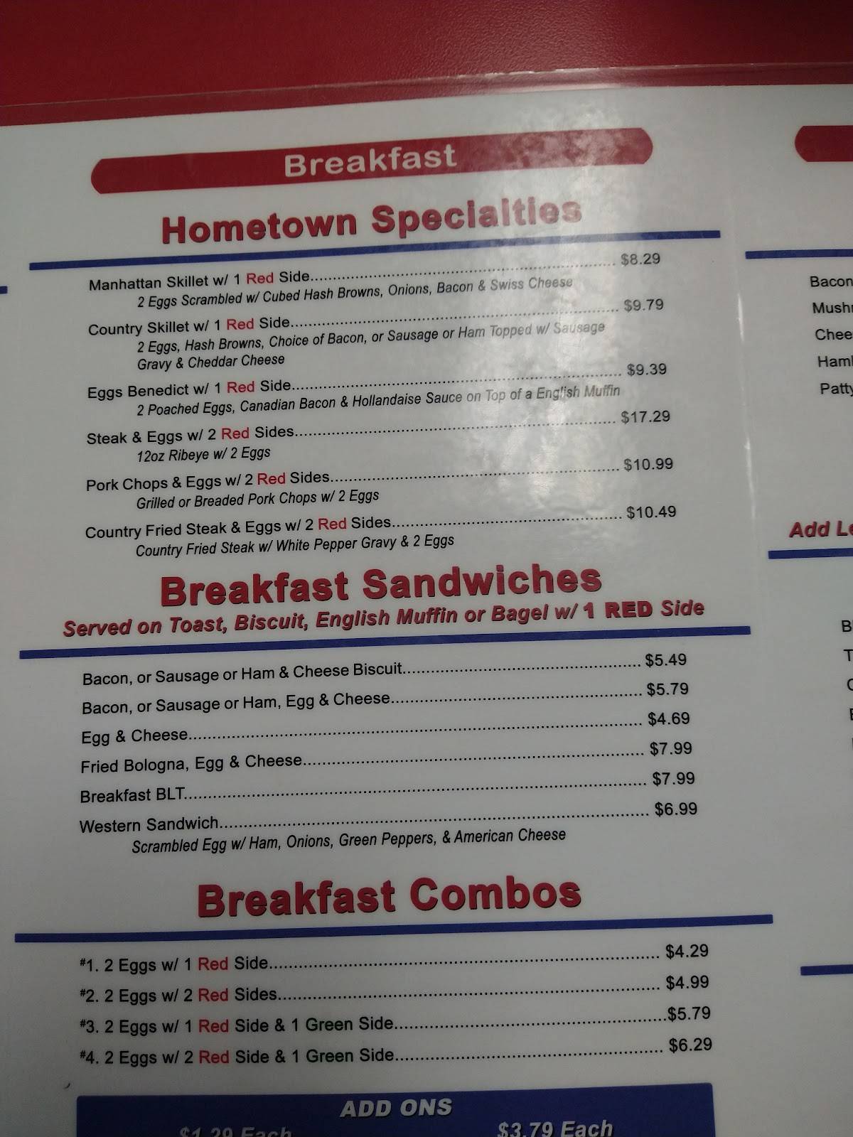 Menu at Hometown Diner restaurant, Portsmouth