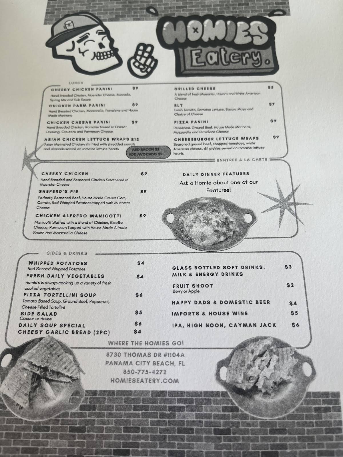 Menu at Homie's Eatery restaurant, Panama City Beach