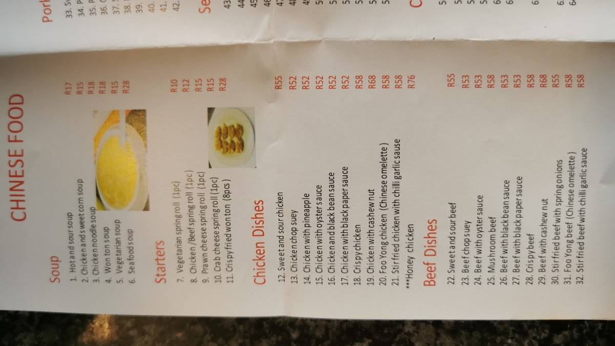Speisekarte von Hong Fu Takeaway restaurant, Johannesburg