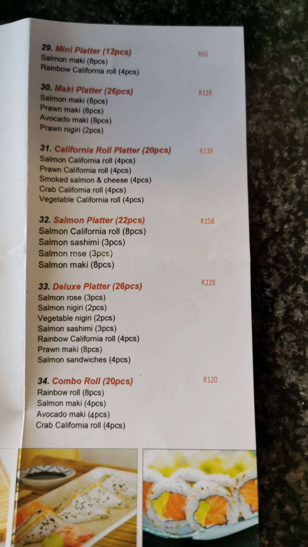 Carta del restaurante Hong Fu Takeaway, Johannesburgo