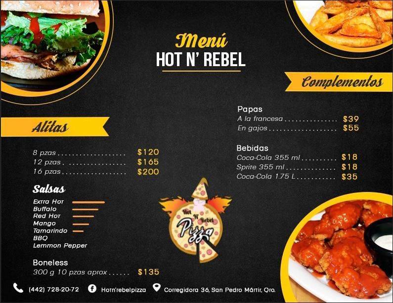 Carta del restaurante Rebel Pizza, San Pedro Martir