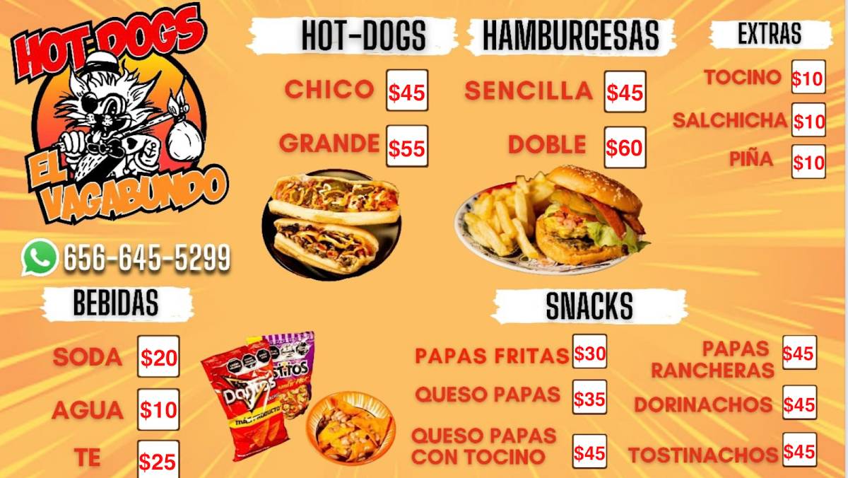 Carta del restaurante Hotdogs - El Vagabundo, Ciudad Juarez
