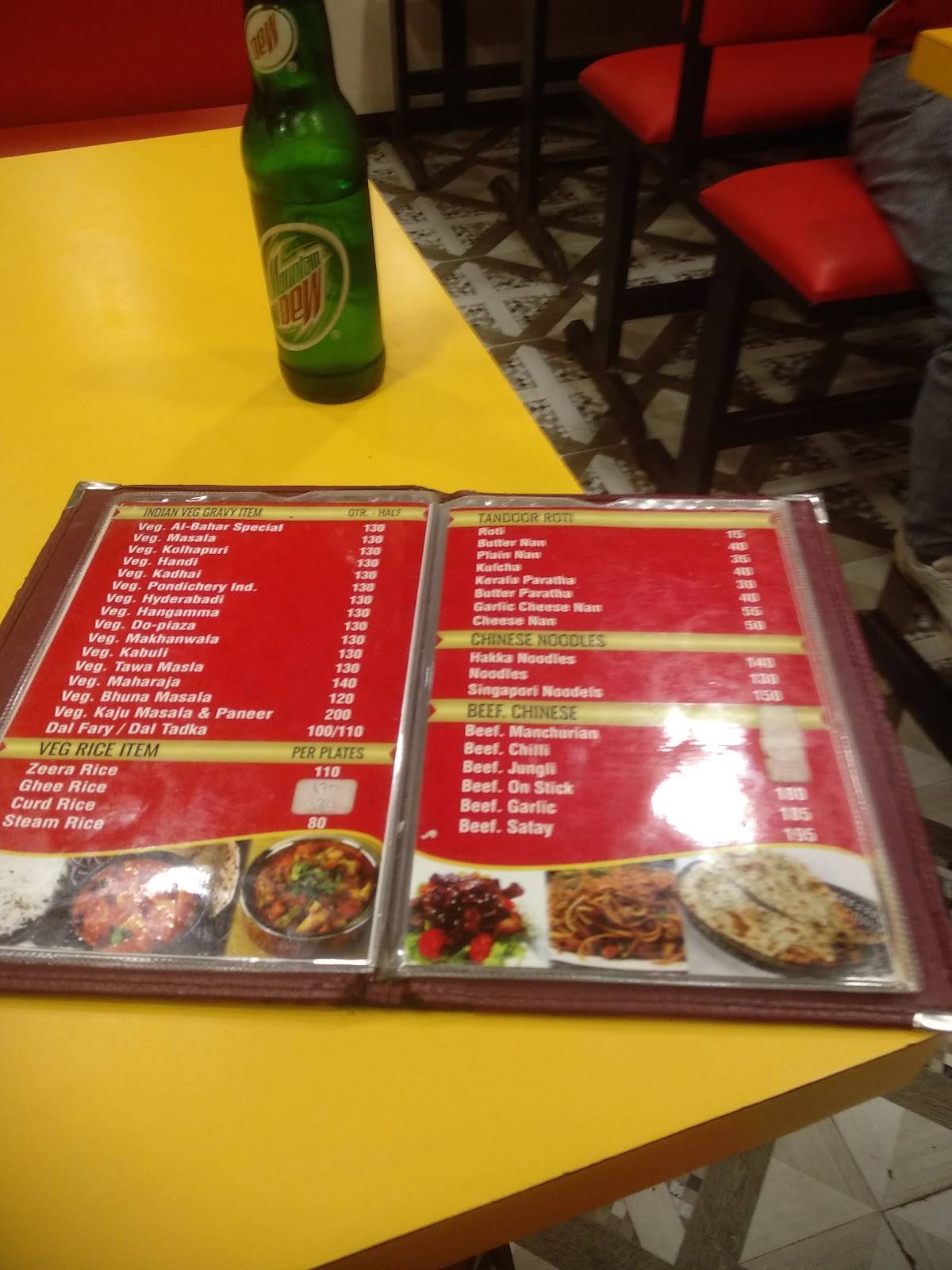 Menu at Hotel Al - Bahar, Belgaum
