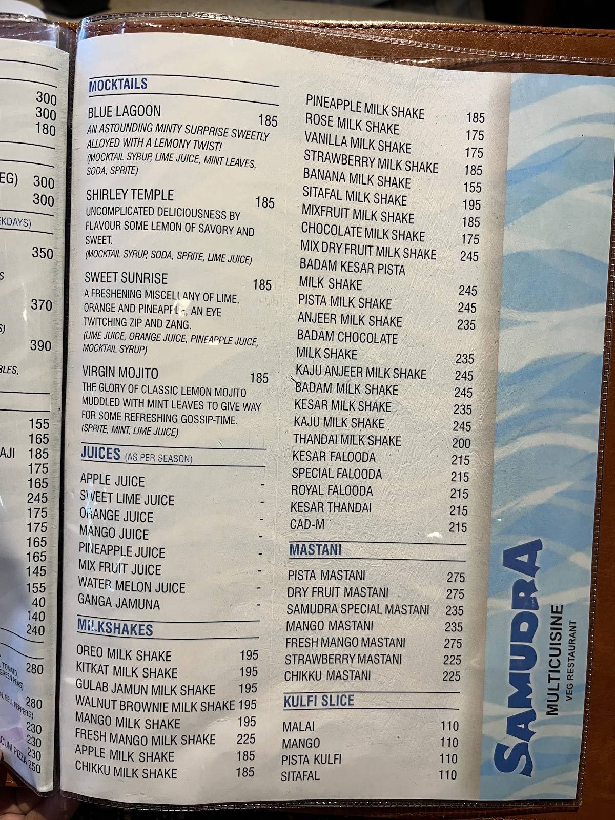 Menu at Hotel Samudra, Pune, Karve Road