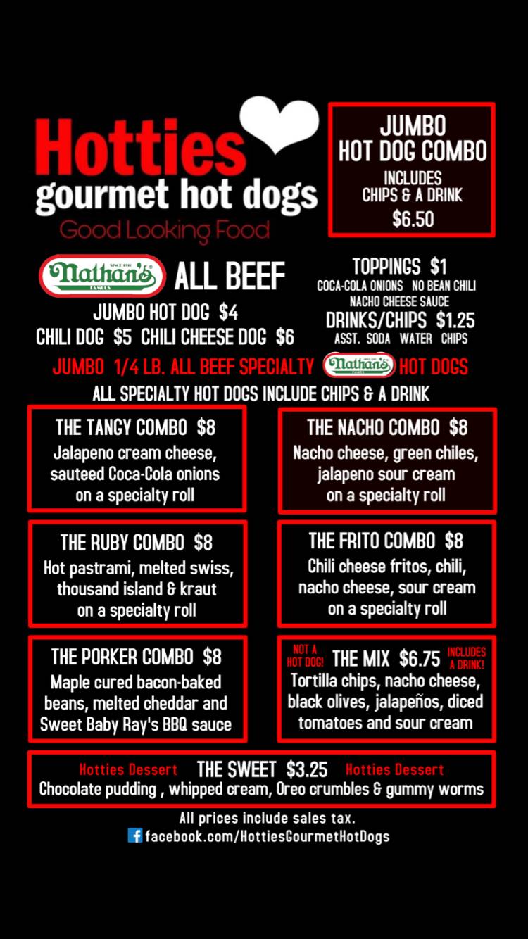 Menu at Hotties Gourmet Hot Dogs restaurant, Spearfish