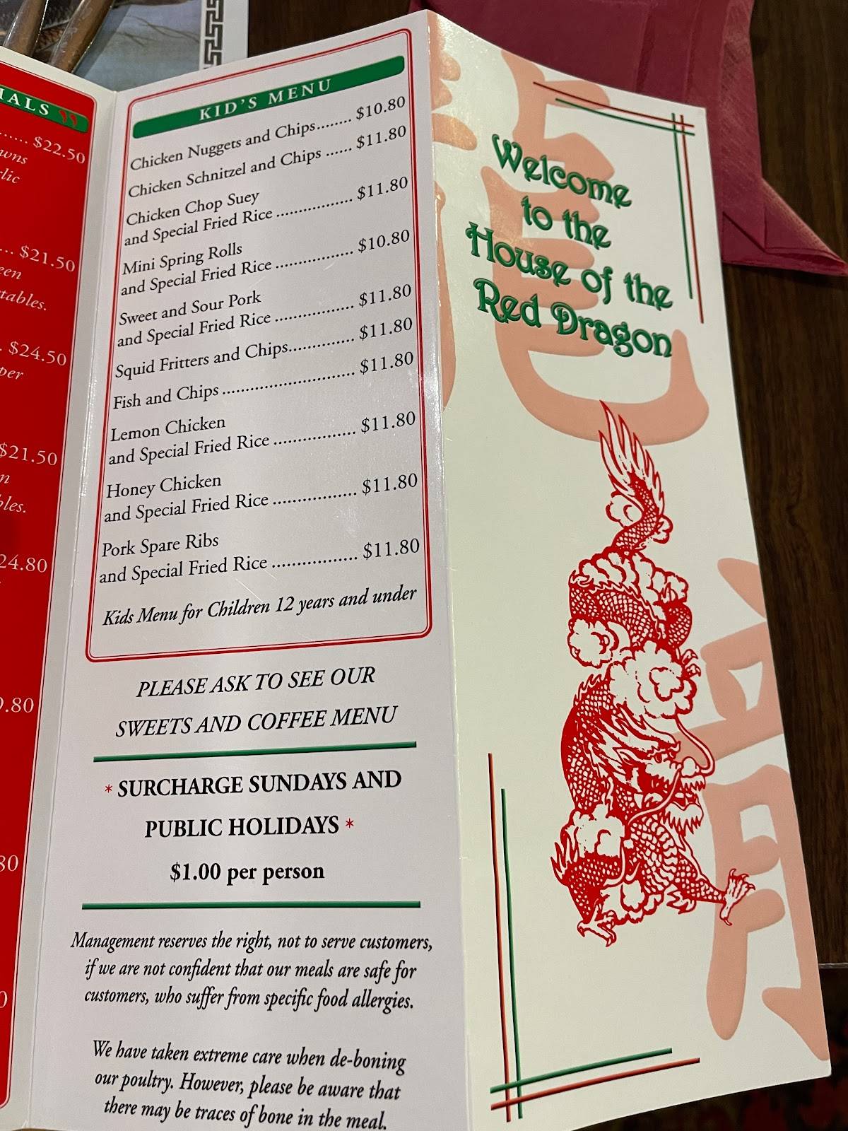 Menu at House of the Red Dragon restaurant, Smithfield, 11 George ...