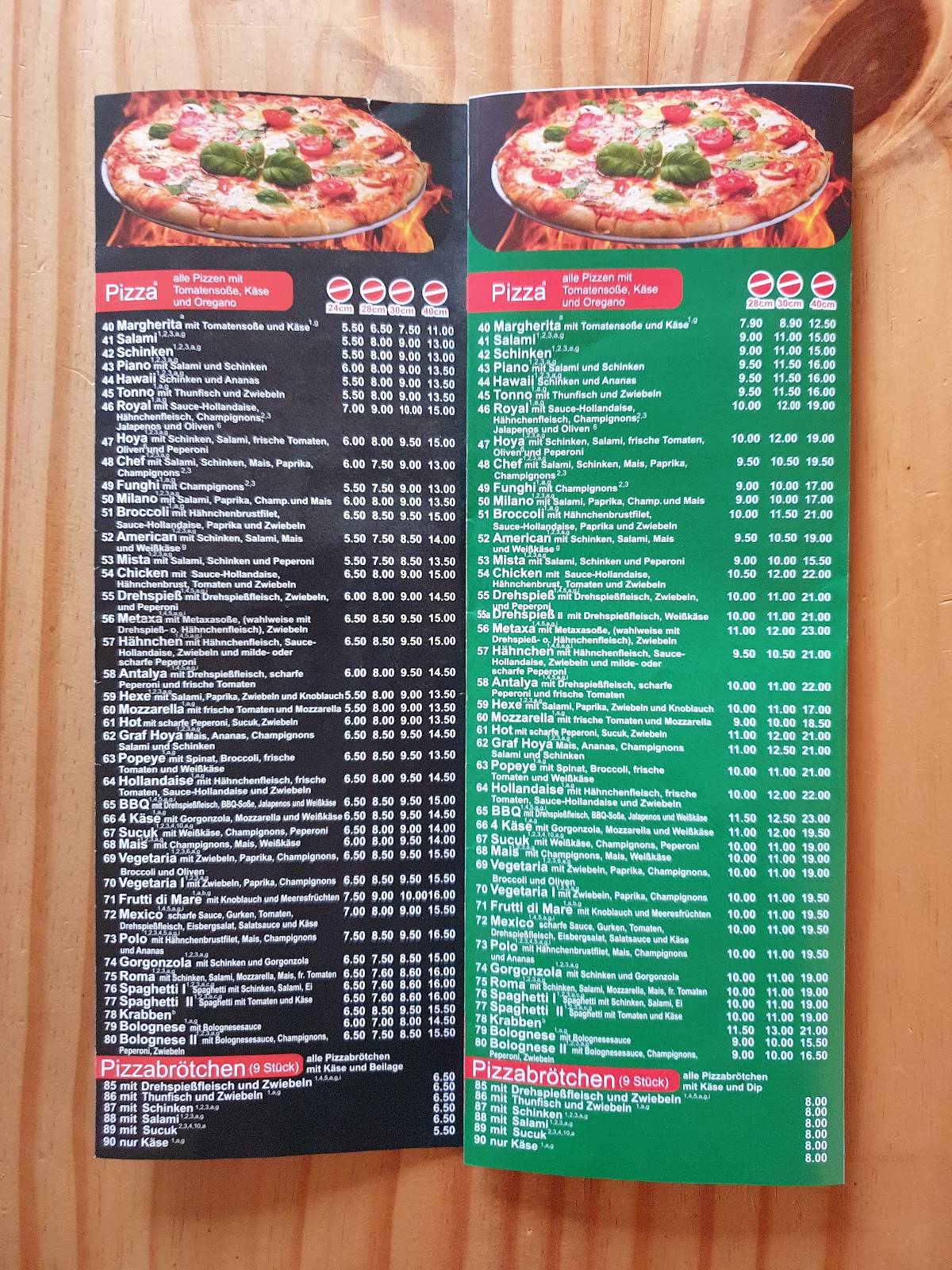 Menu at Hoya's Döner & Pizzeria, Hoya